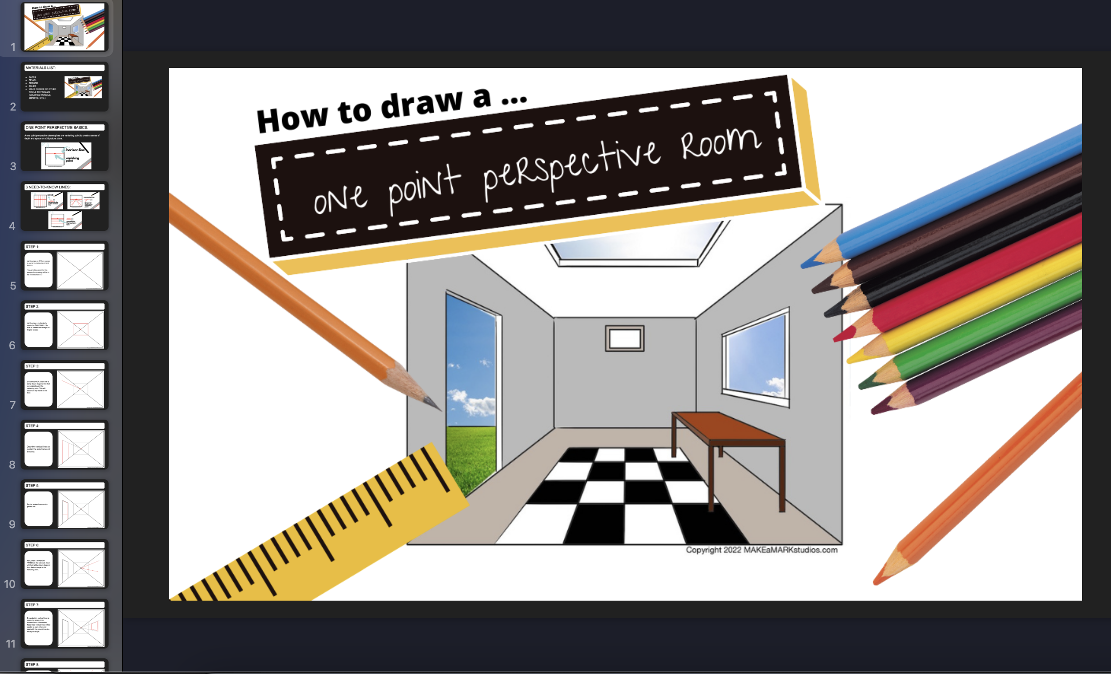 One point perspective room interior instructional presentation » Make a ...